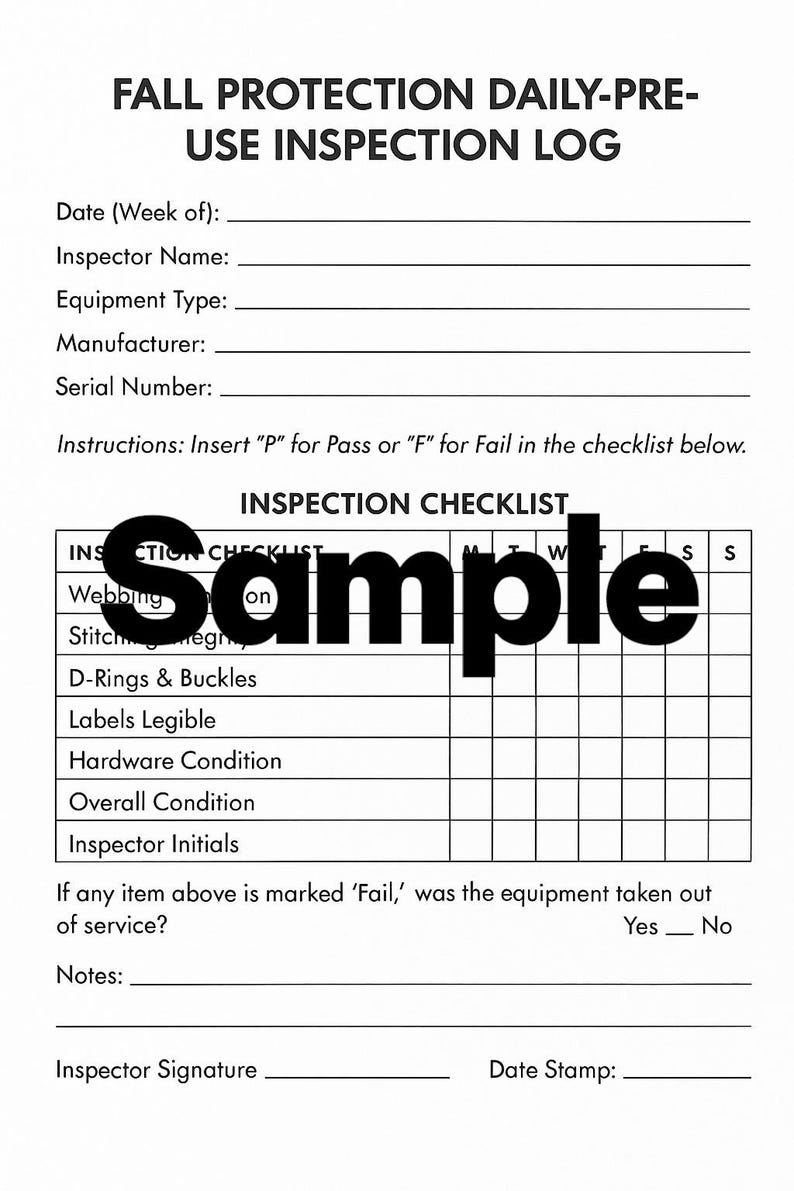 Fall Protection Daily Inspection Log – OSHA Safety Checklist (printable ...