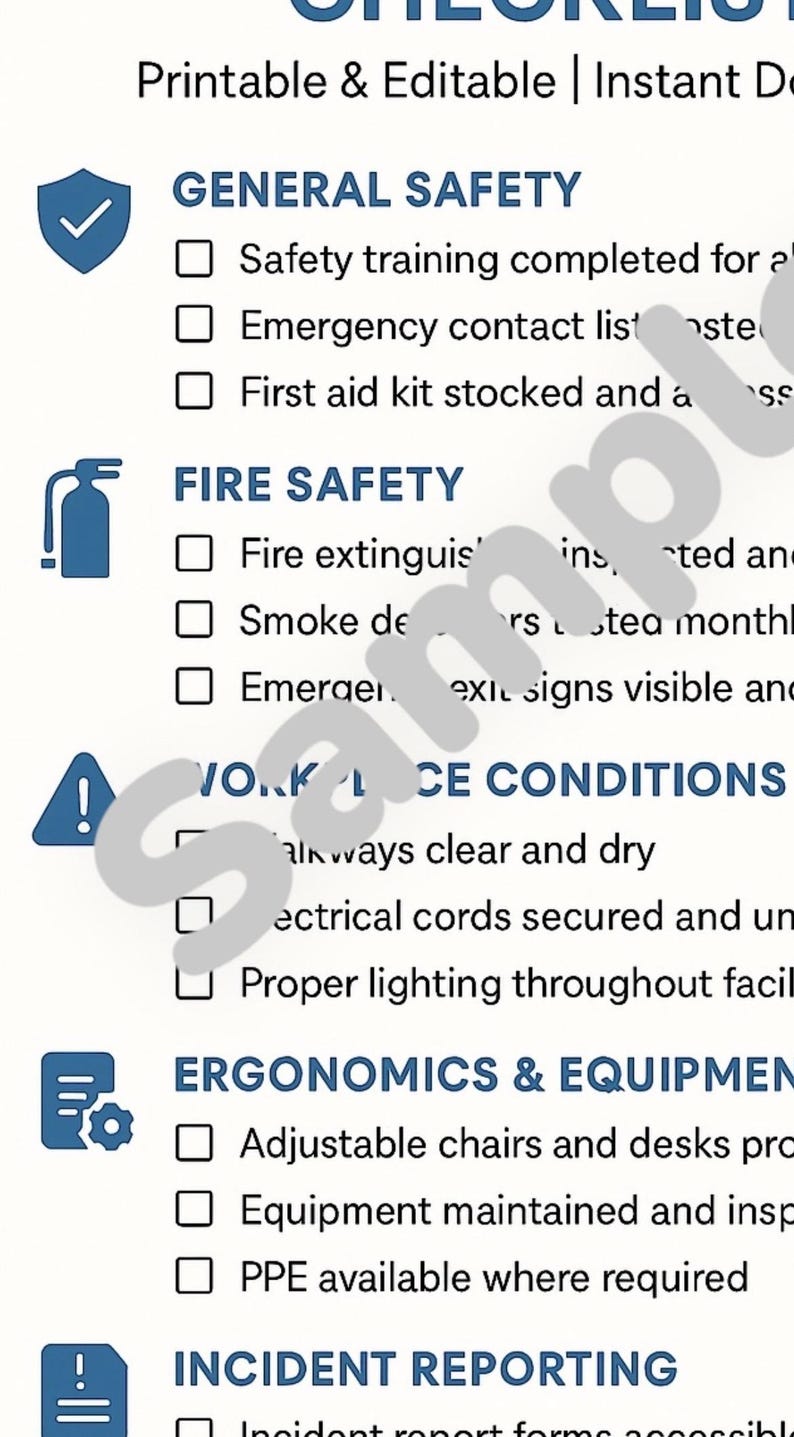 Small Business Safety Compliance Checklist Printable & Editable Instant ...