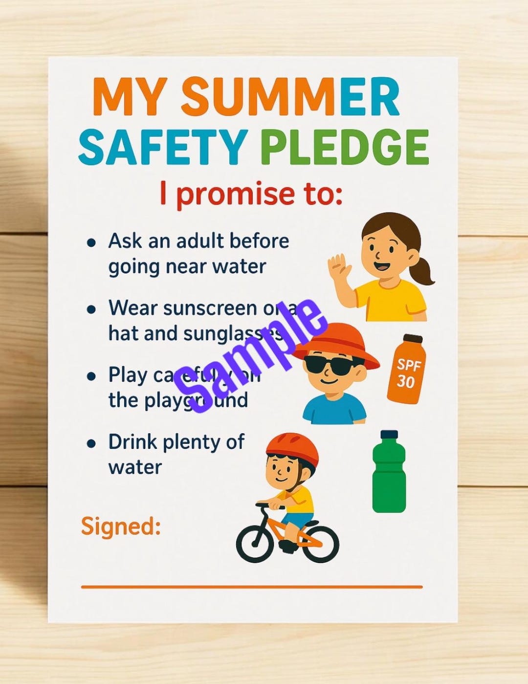 Summer Safety Pledge for Kids – Printable Poster - Etsy