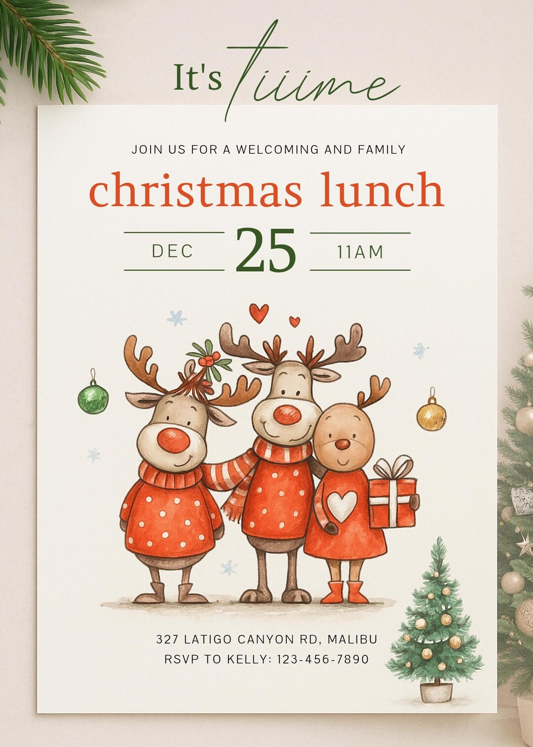Christmas Lunch Invitation Template | Festive Holiday Party (editable ...