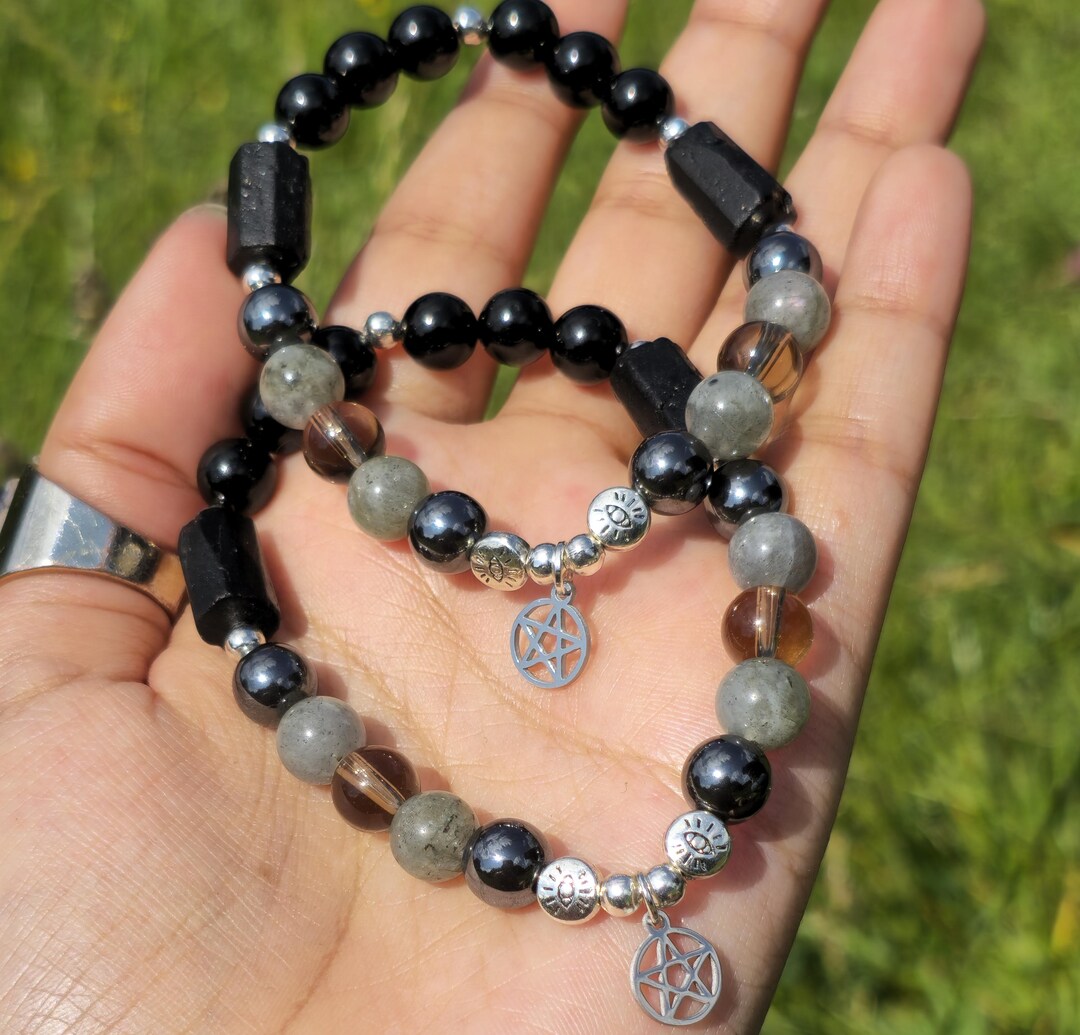 Protection Crystal Bracelet – Obsidian, Tourmaline, Smoky Quartz ...