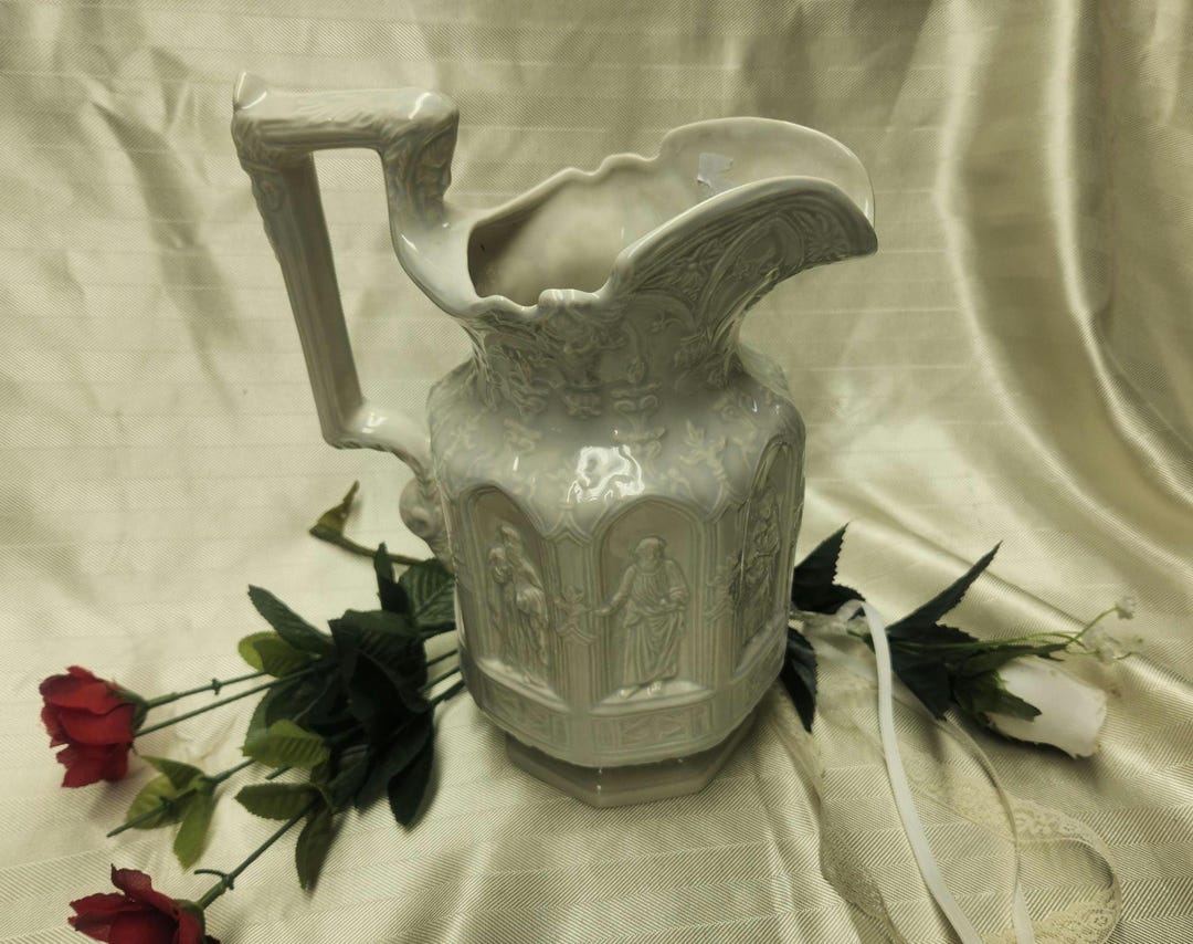 White Ceramic Water Pitcher Embossed With Catholic Saints - Etsy