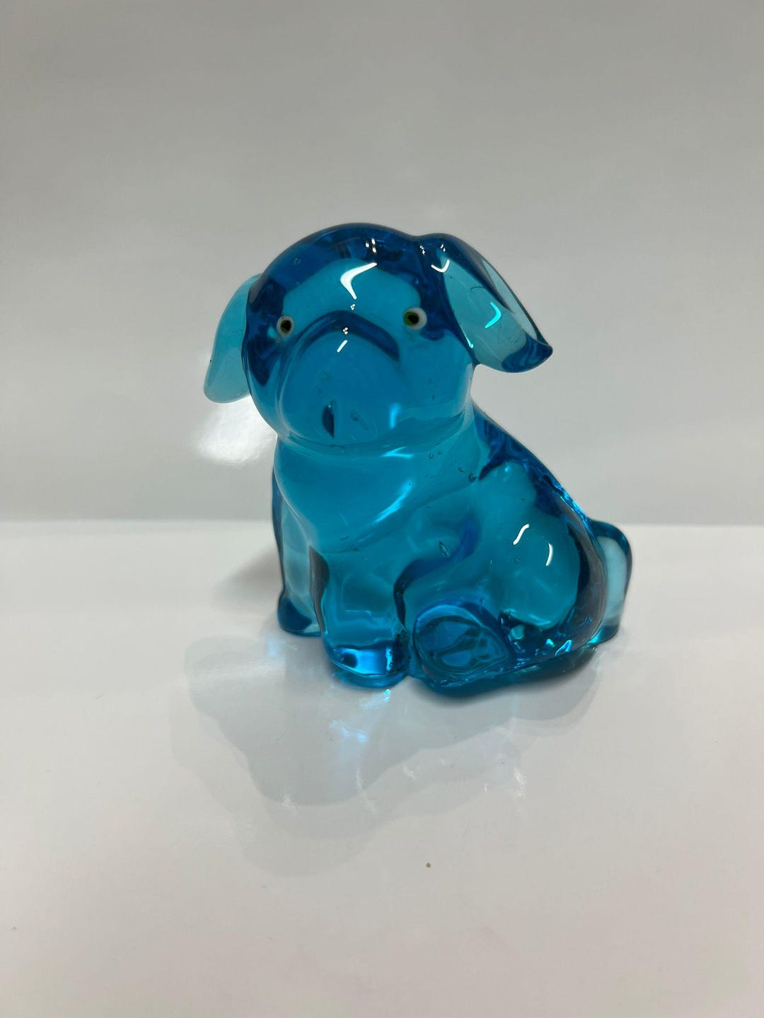 Vintage Sky Blue Figurine Glass Dog Paperweight - Desk Decor Collectors ...