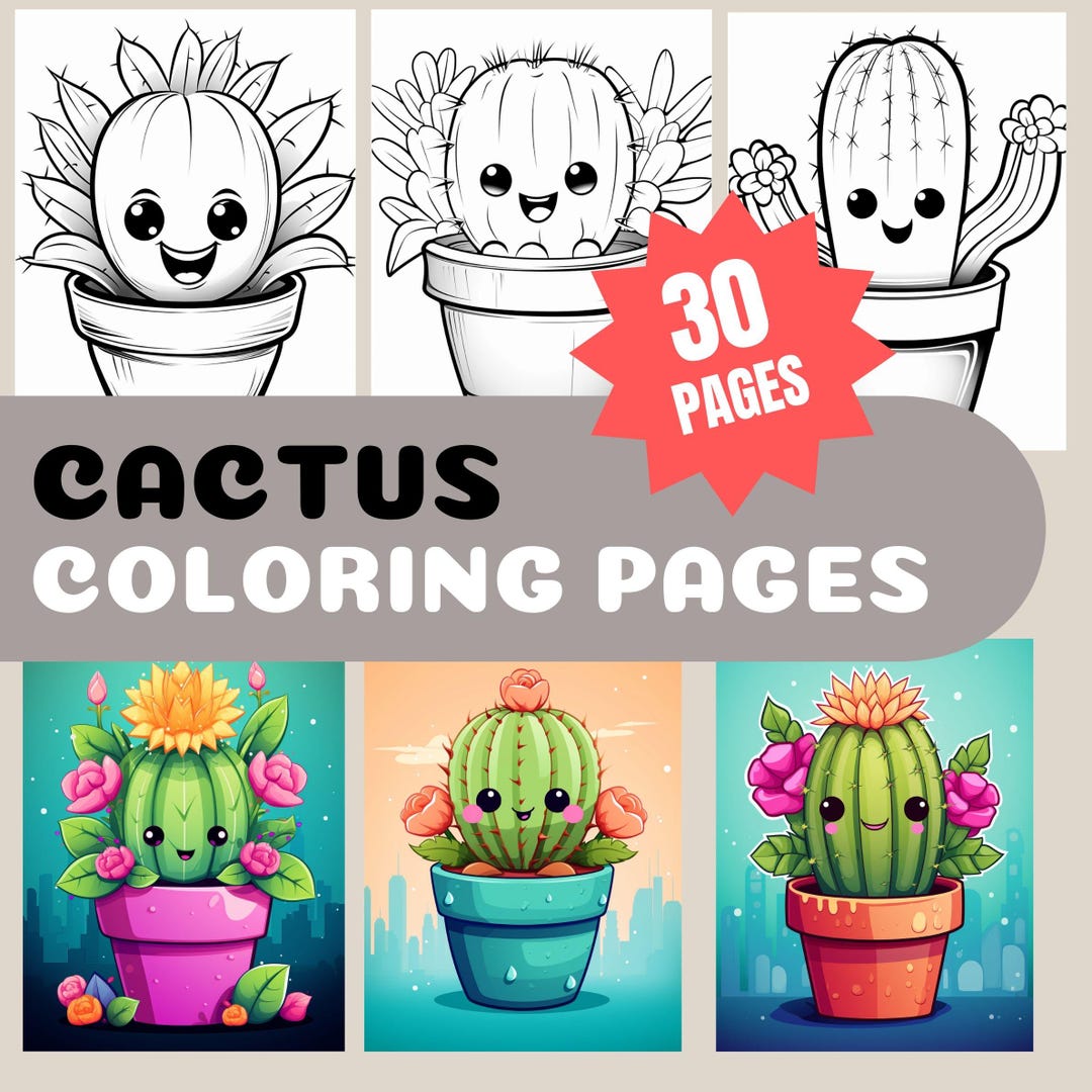 CACTUS Coloring Pages Printable Coloring Bundle, 30 Coloring Pages ...