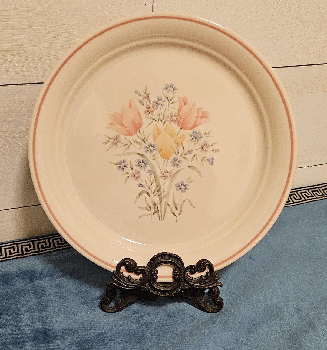 Vtg Set of 4 Corelle FRENCH GARDEN Pink Tulips Plate Set 10 EUC Floral ...