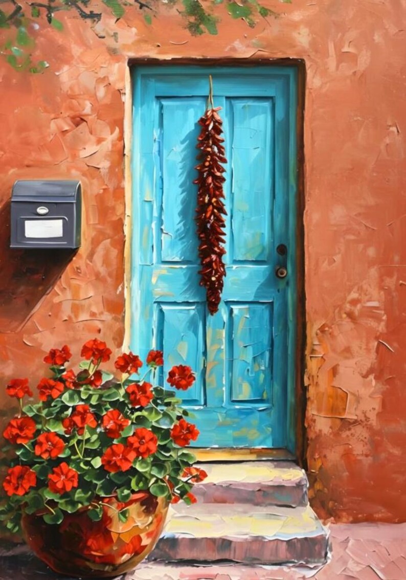 Sante Fe Adobe Blue Door Wall Art, New Mexico Home Decor Print, Chili ...