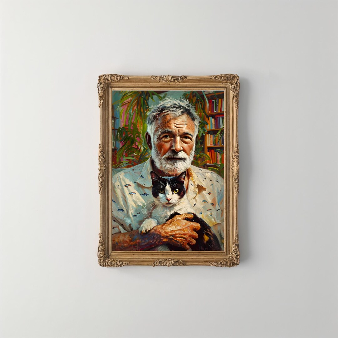 Ernest Hemingway Art, Hemingway Cat Painting, Hemingway Cats, Key West ...