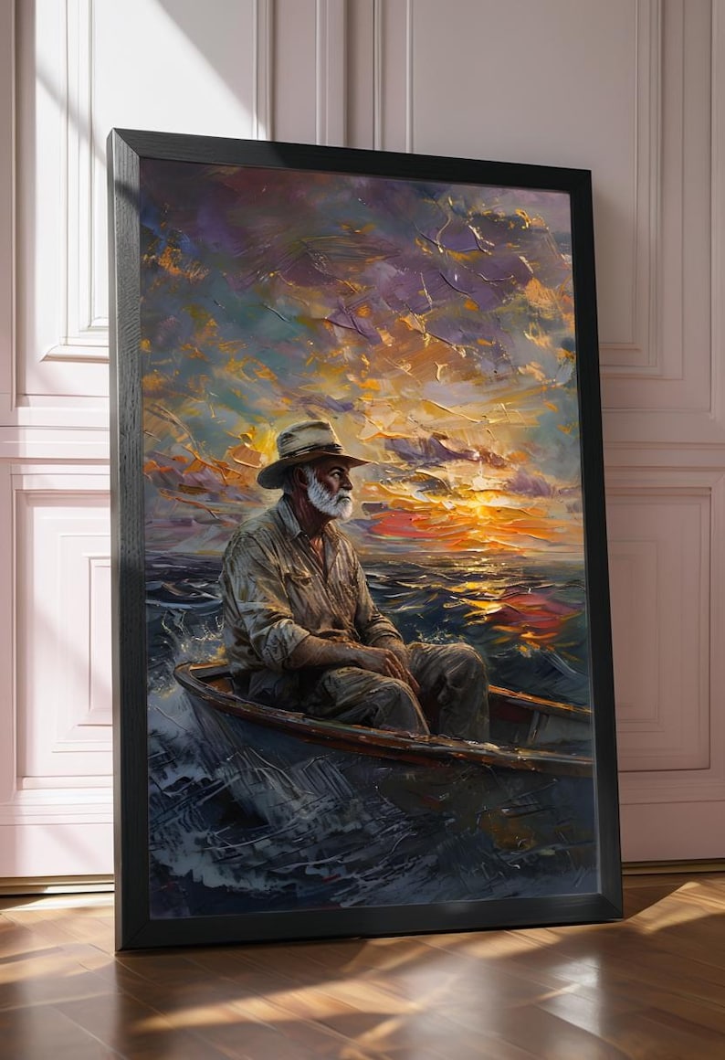Ernest Hemingway Art, Hemingway Painting, Fisherman Aesthetic, Old Man ...