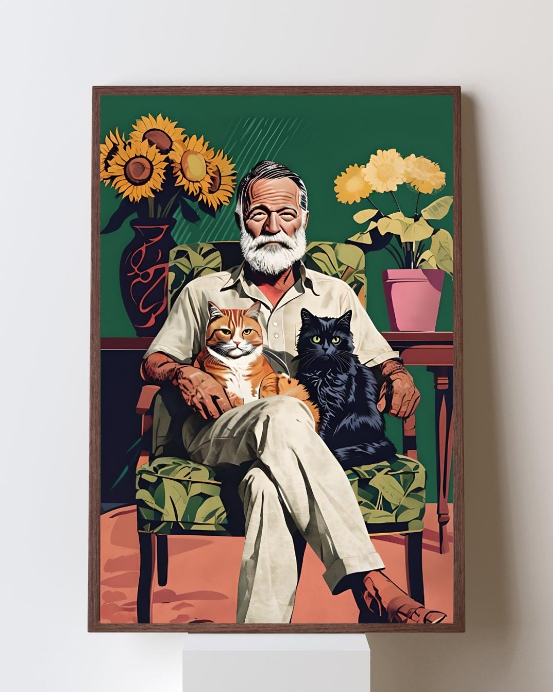 Hemingway Cats Wall Art, Colorful Ernest Hemingway With Polydactyl Cats ...
