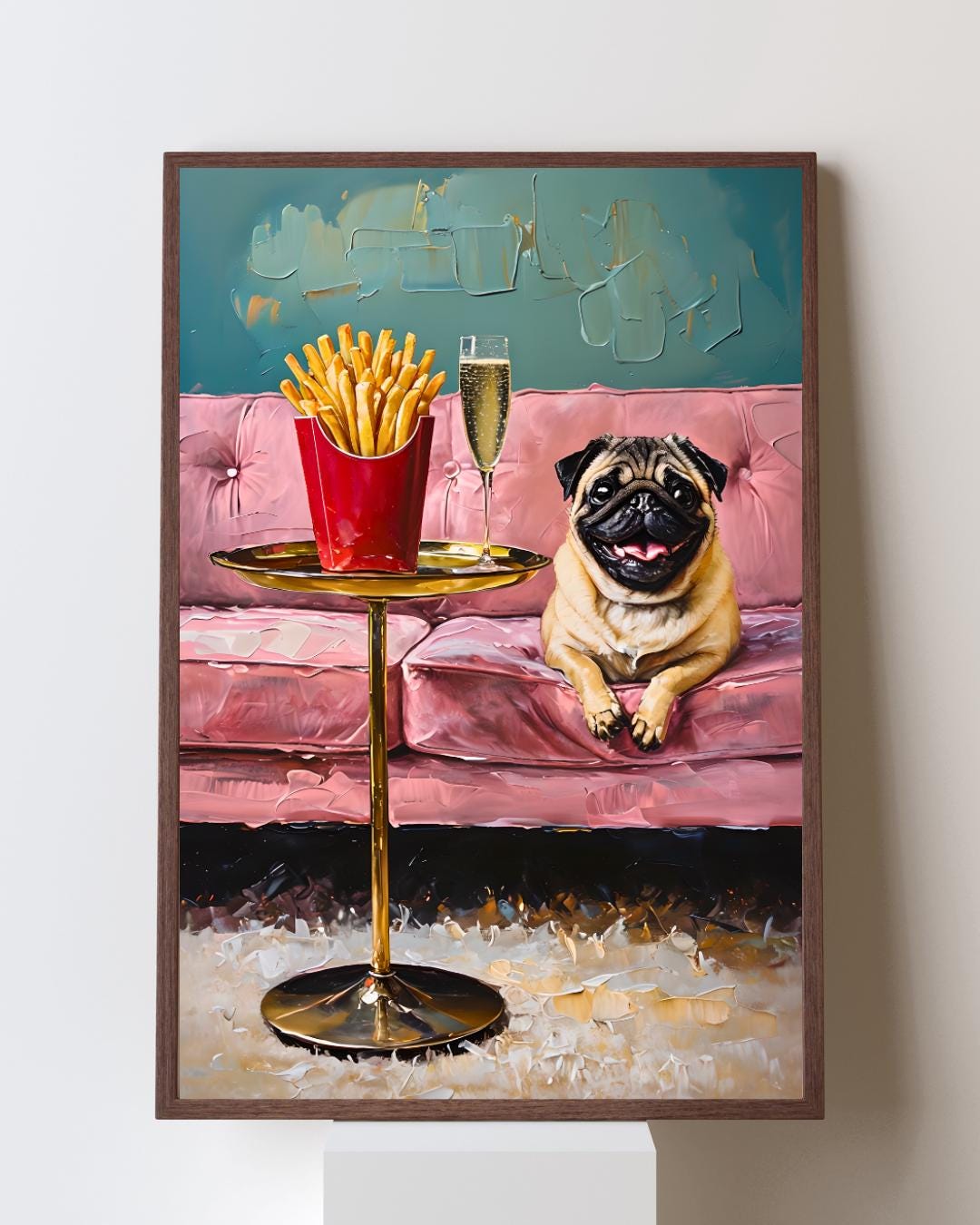 Pug Wall Art With French Fries and Champagne, Funny Dog Lover Gift ...
