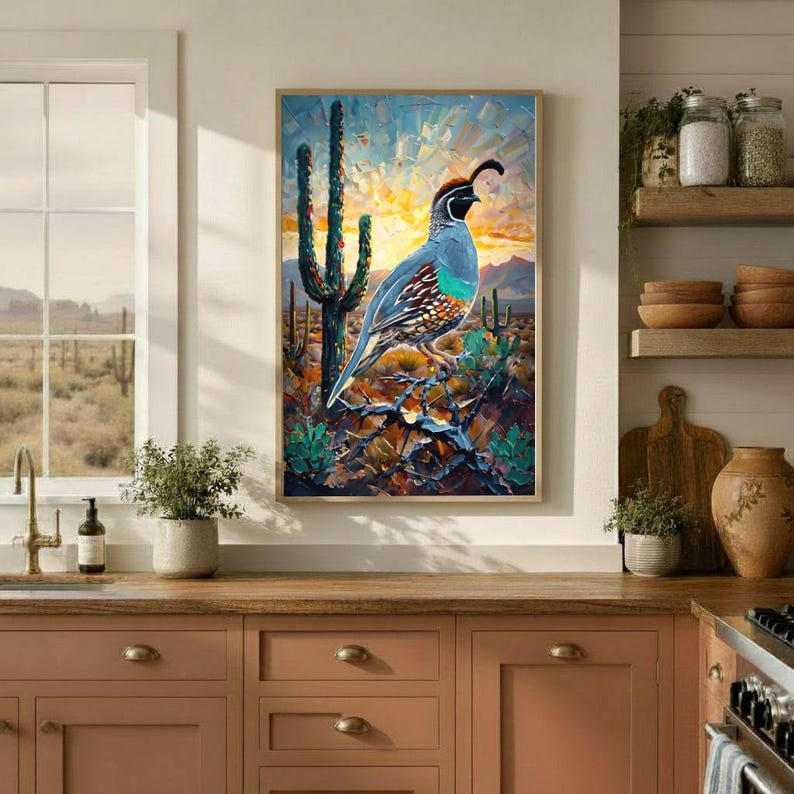 Gambel's Quail Art Print, Desert Quail Art, Southwestern Sunrise ...