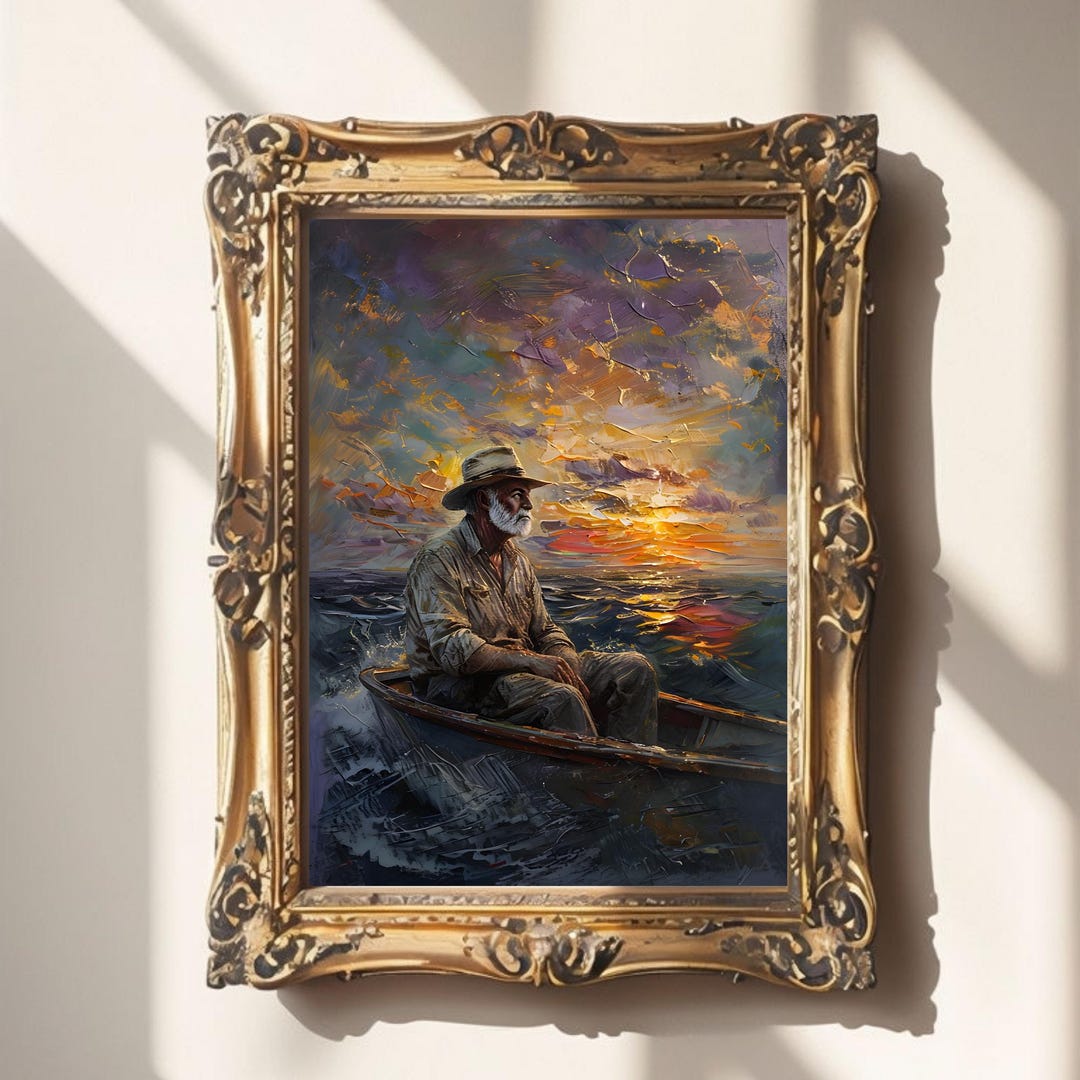 Ernest Hemingway Art, Hemingway Painting, Fisherman Aesthetic, Old Man ...