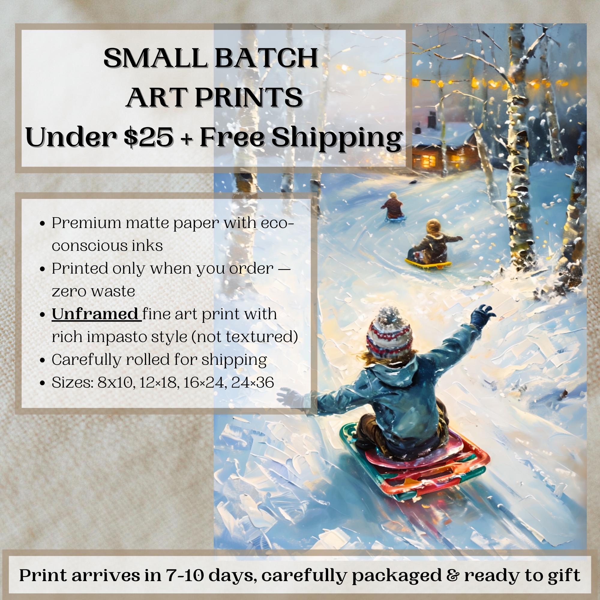 Cozy Winter Sledding Print, Nostalgic Snow Day Art, Children Sledding ...