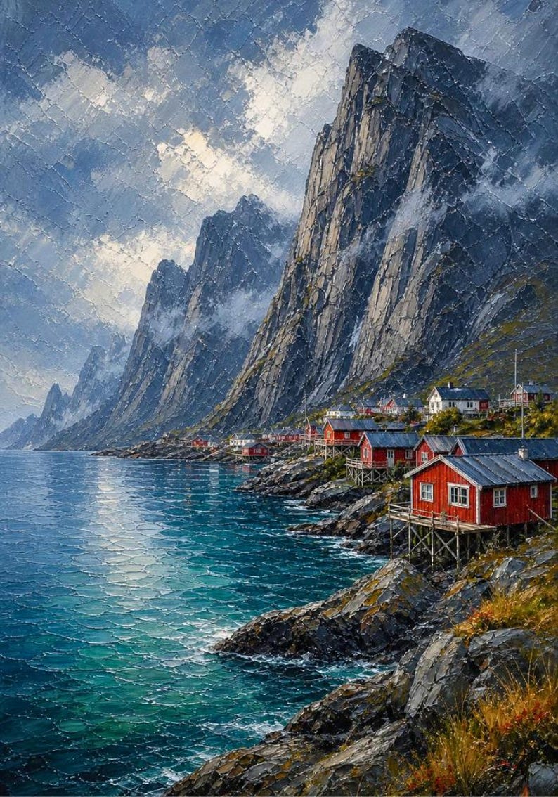 Lofoten Norway Fjord Wall Art, Nordic Coastal Landscape Print, Reine ...