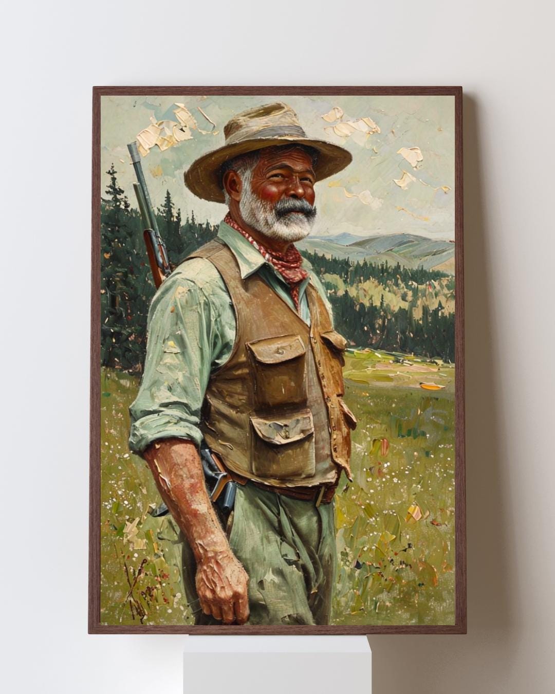 Vintage Ernest Hemingway Hunting Art Print, Wyoming Outdoorsman ...