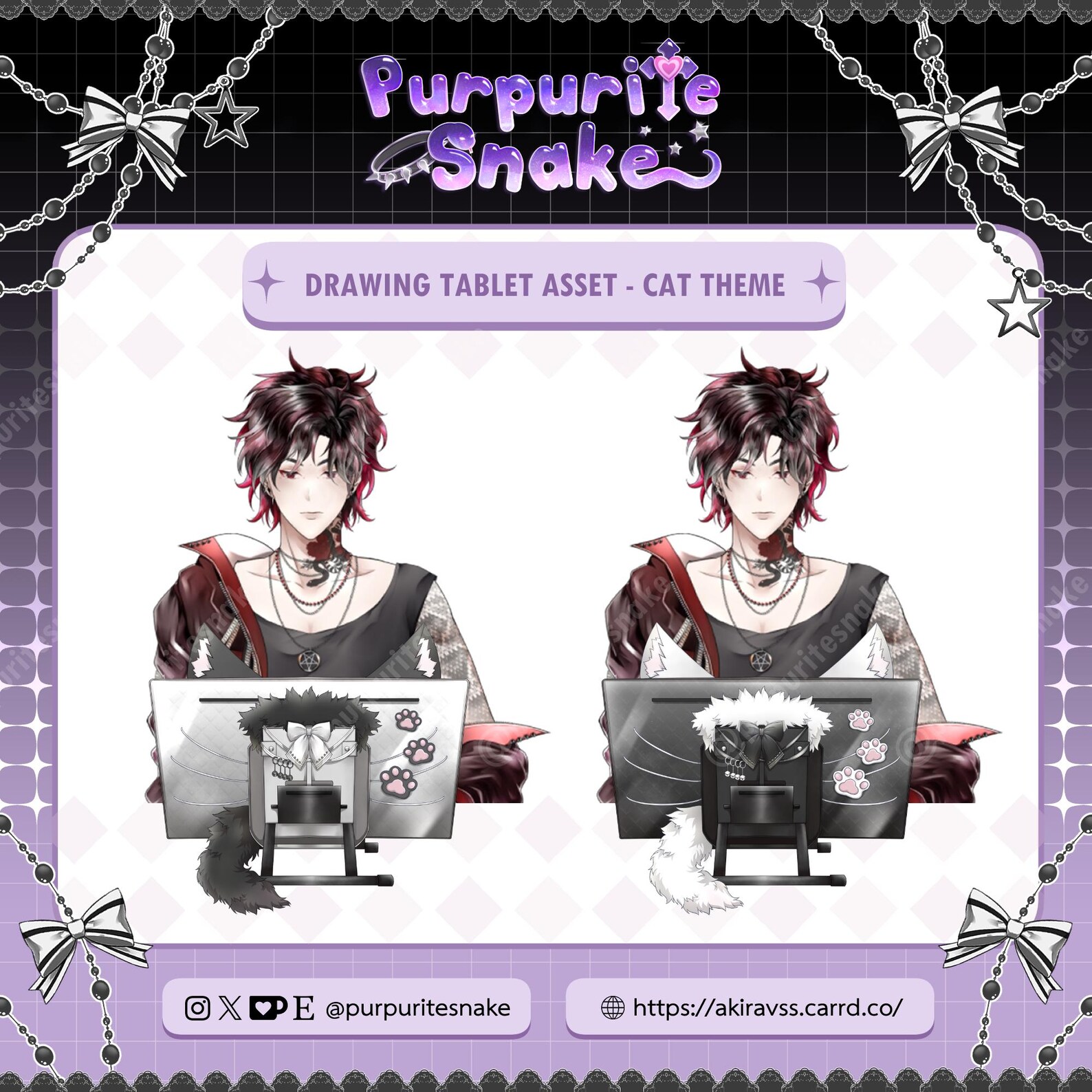 Cute Drawing Tablet | Vtuber Assets | PNG | Black & White Cat Theme ...