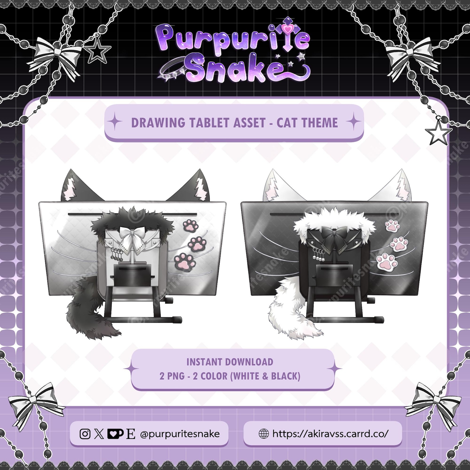 Cute Drawing Tablet | Vtuber Assets | PNG | Black & White Cat Theme ...
