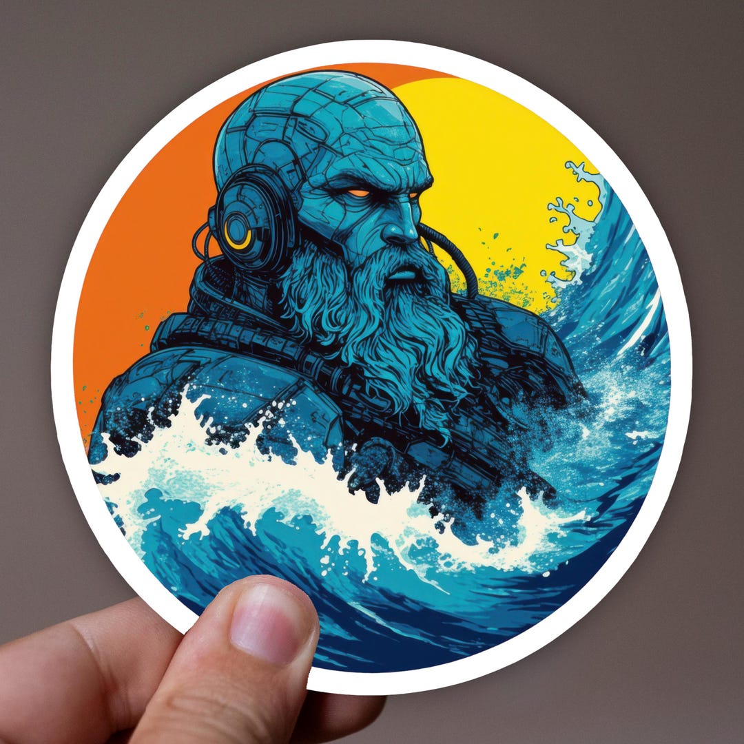 Poseidon God - Greek Mythology Cyberpunk Cool Sticker - Etsy