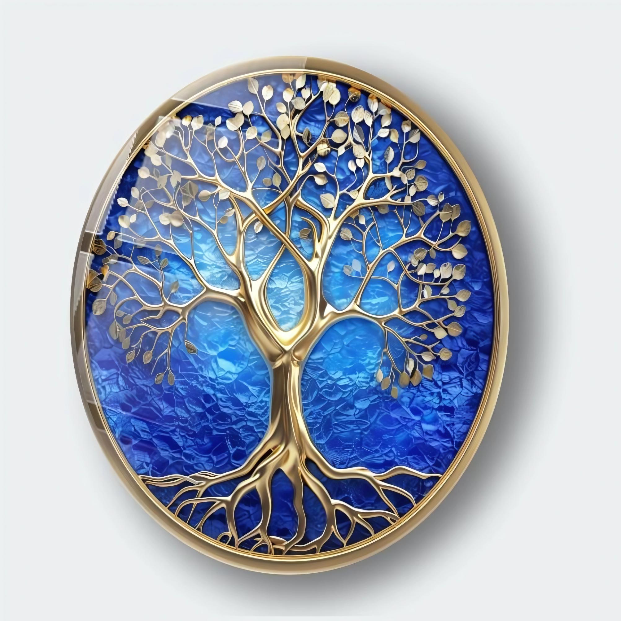 Gold Tree of Life Glass Wall Art: Round Stained Glass Look - Etsy