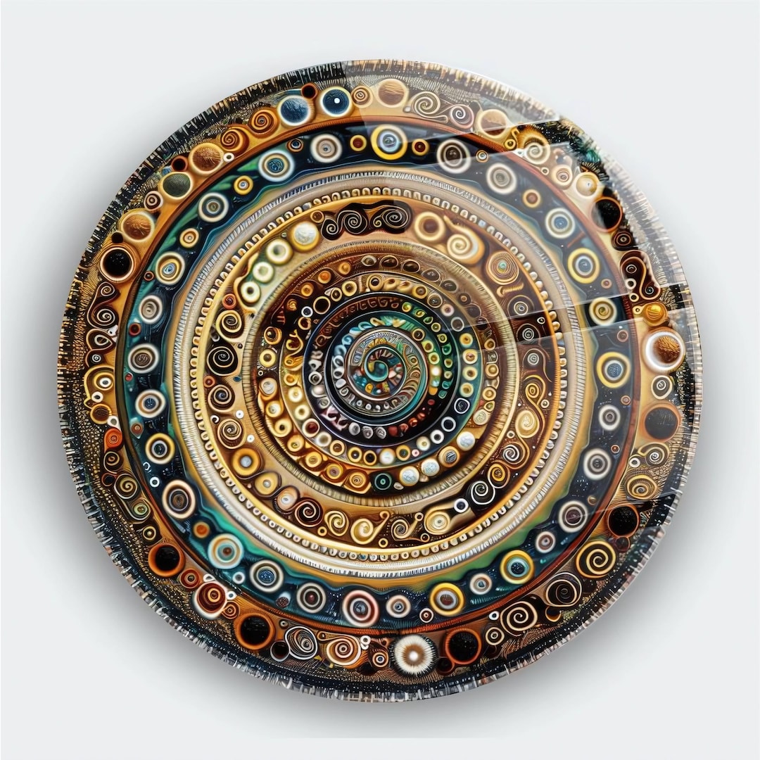 Infinity Spiral Round Glass Wall Art - Modern Mandala-inspired Print ...