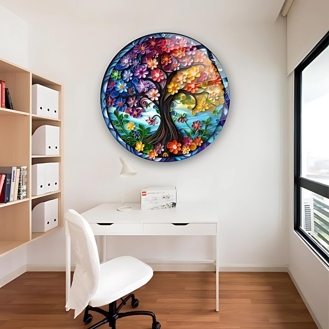 Colorful Stained Glass Tree Wall Art, Vibrant Tree of Life, Nature ...