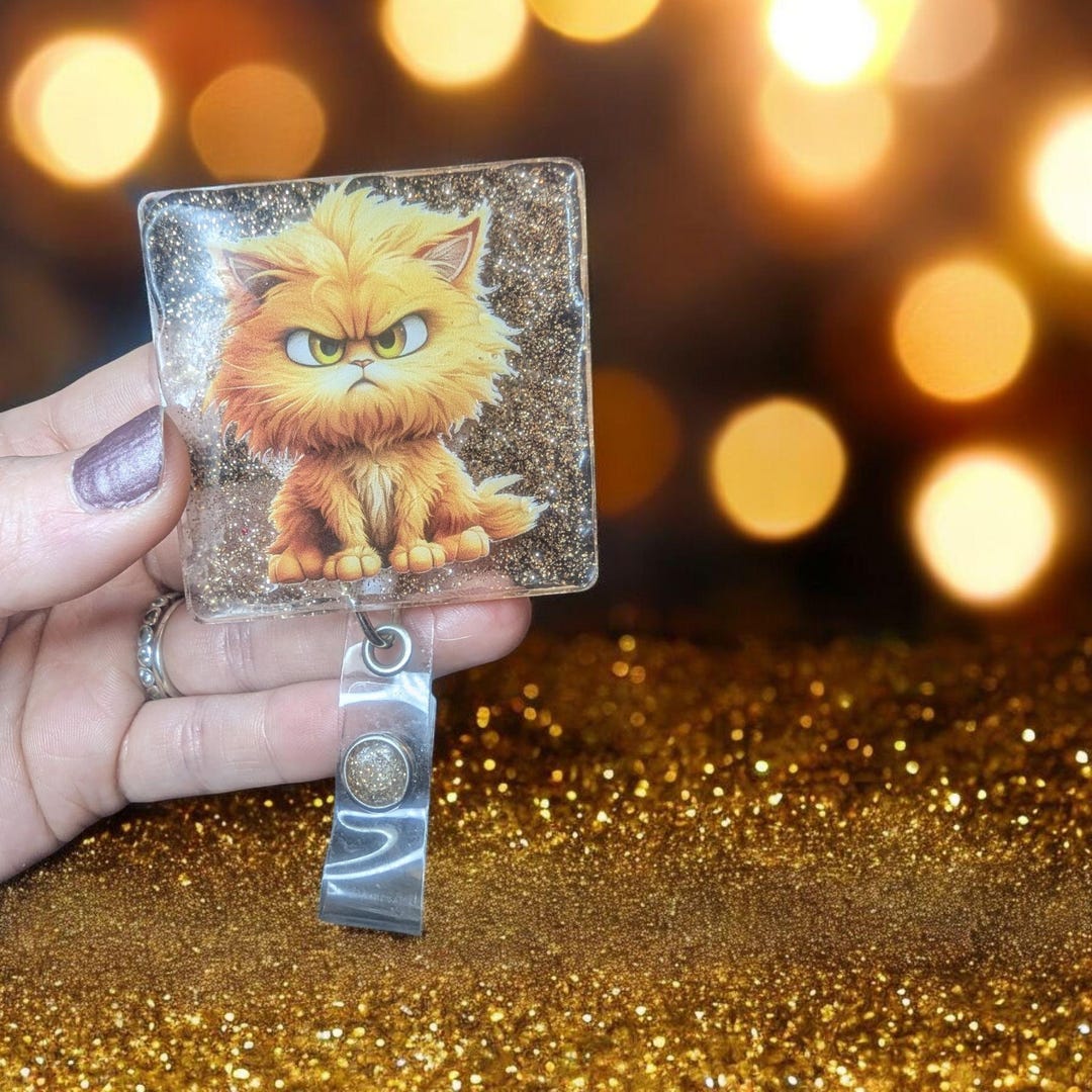 Orange Glitter Grumpy Cat Badge Reel - Etsy