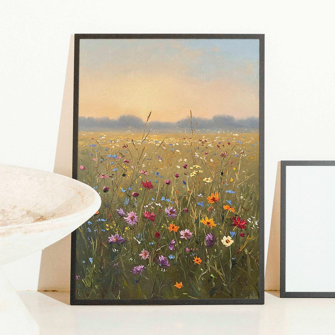 Printable Wildflower Oil Painting, Nature Landscape Wall Art, Spring ...