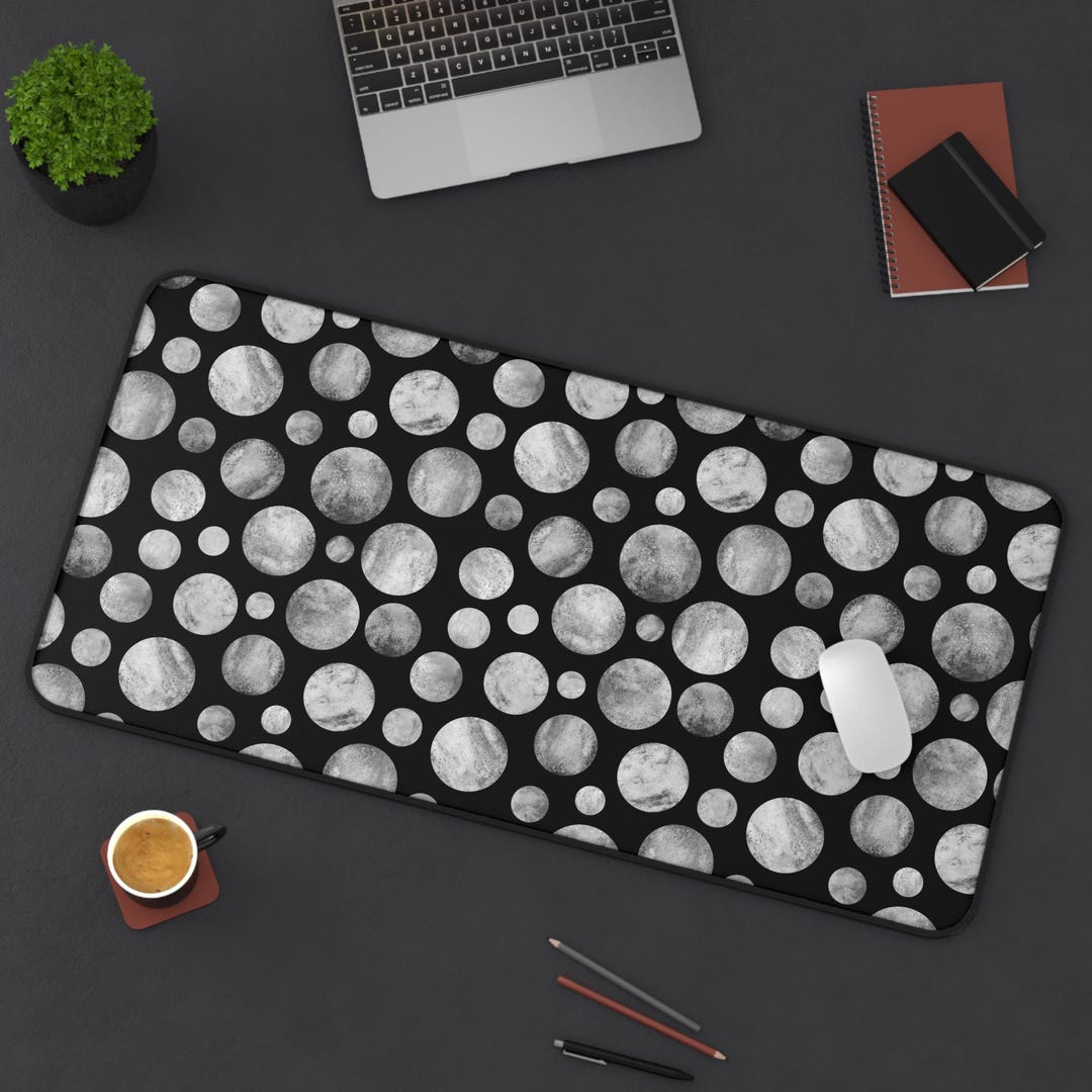 Monochrome Moon Pattern Desk Mat Black and White Cosmos Mouse Pad ...
