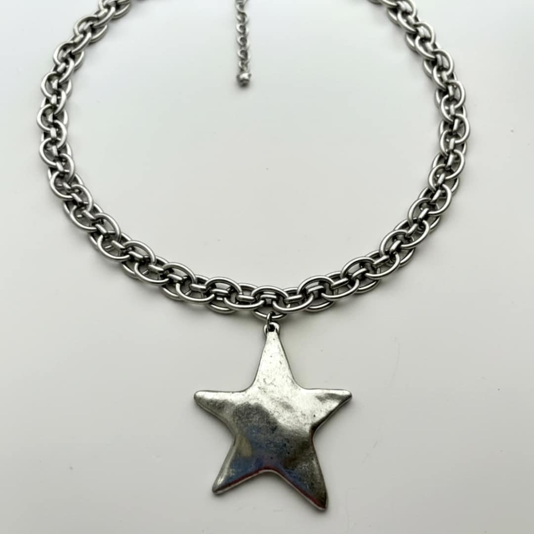Silver Star Statement Necklace – Chunky Stainless Steel Chain With ...