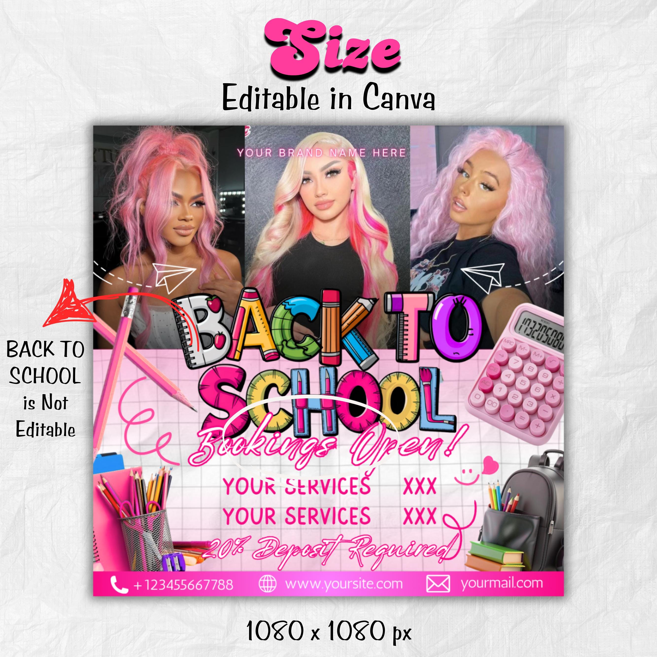 Back to School Flyer, Back to School Sale Flyer, Back to School Hair Flyer, DIY Canva Template ...