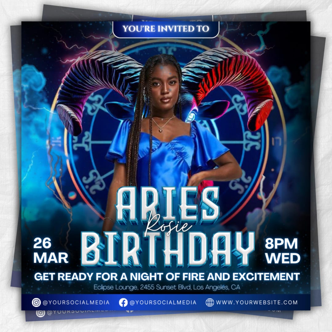 Aries Birthday Flyer, Birthday Flyer Templates, Girl Birthday Party ...