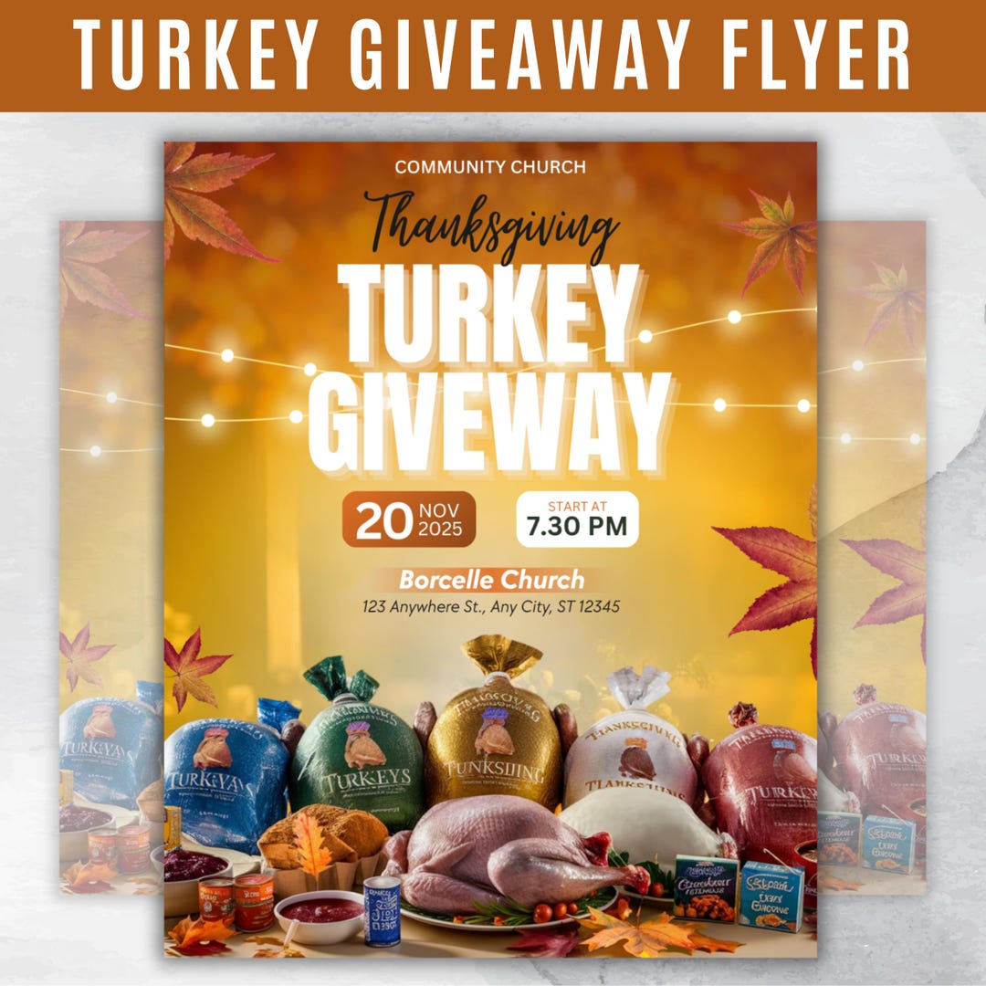 Turkey Giveaway Flyer, Church Turkey Giveaway Flyer, Thanksgiving ...