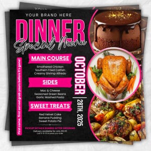 Dinner Sale Flyer, Sunday Deal Special Flyer Restaurant Food Menu ...