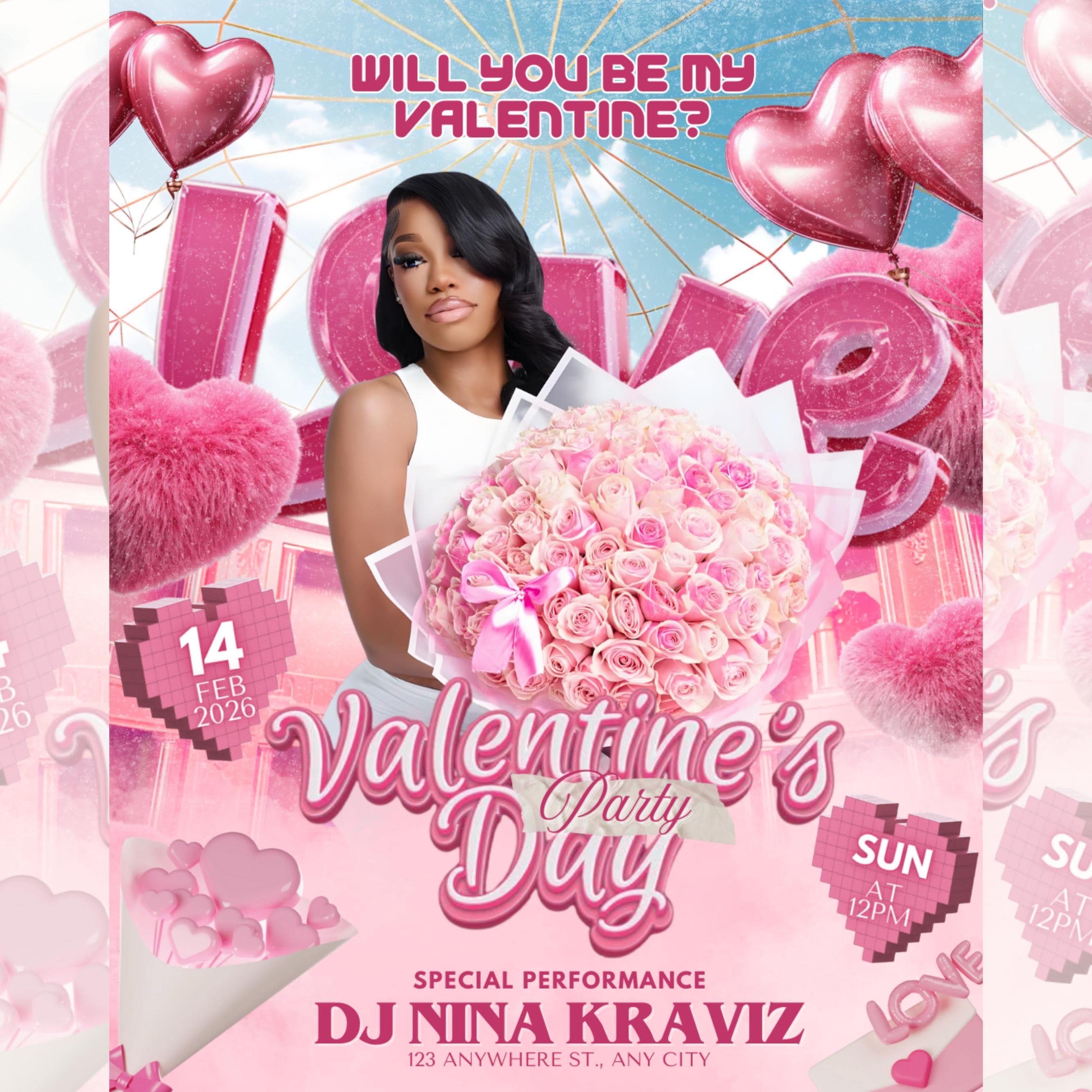 Valentine's Nightclub Flyer Template - Romantic Party Invite for Clubs ...