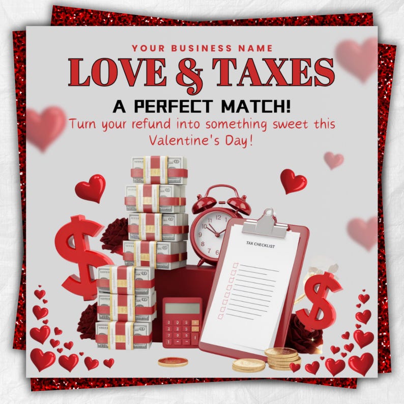 Tax Preparation Flyer, Valentine's Tax Flyer, Tax Season, Tax Prep ...