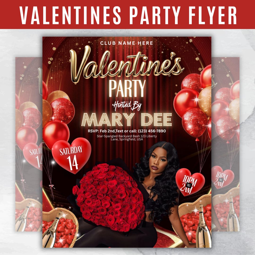 Valentine's Nightclub Flyer Template - Romantic Party Invite for Clubs ...