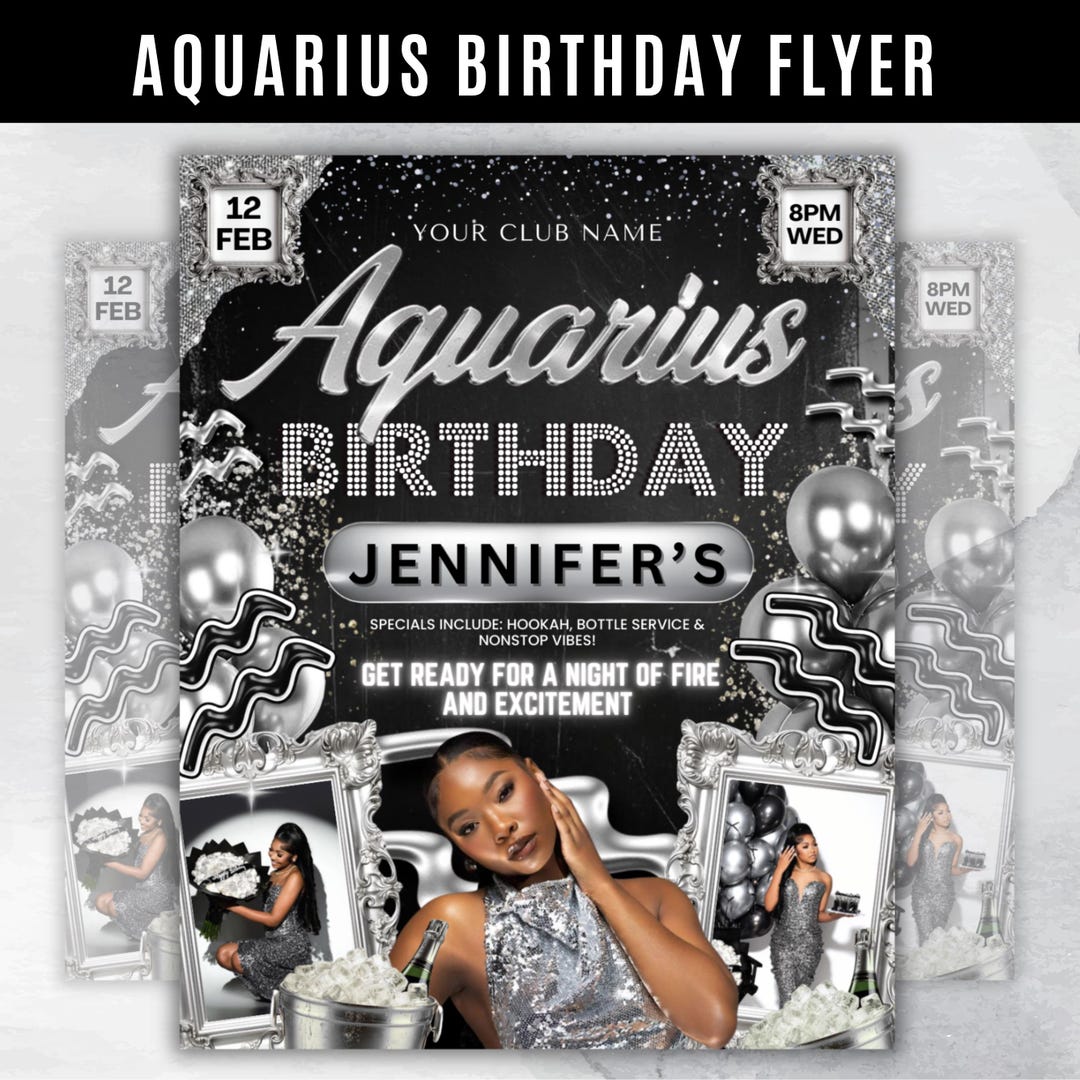 Aquarius Birthday Flyer for Her, Aquarius Nightclub Birthday Flyer ...