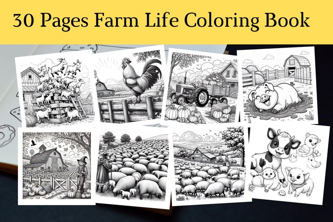 Farm Life Coloring Book for Adults, Kids – Relaxing Country Scenes ...