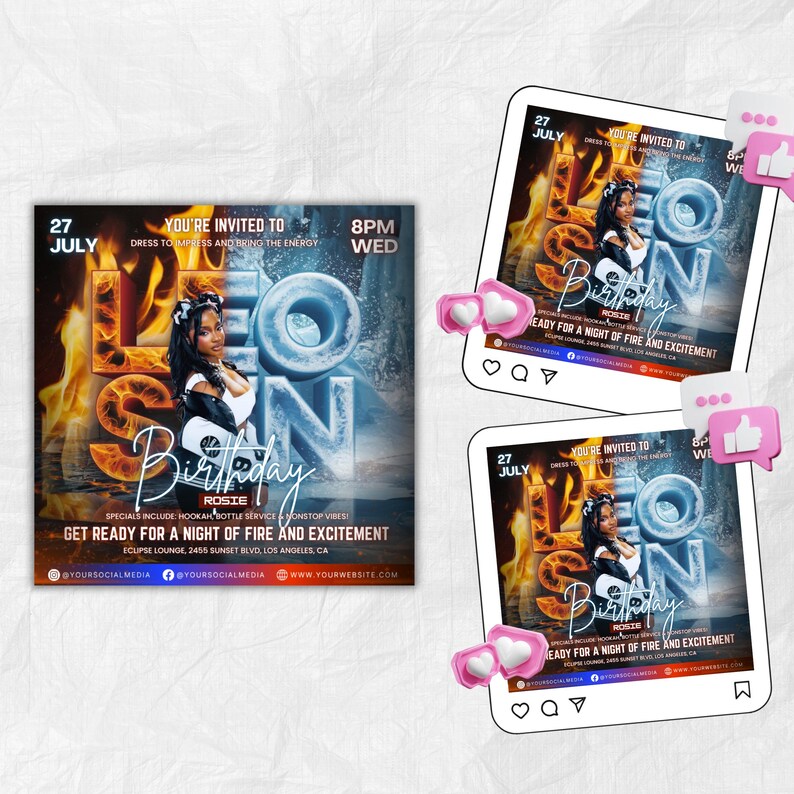 Leo Season Party Flyer, Birthday Szn Flyer, Leo Invitation Flyer, Leo ...