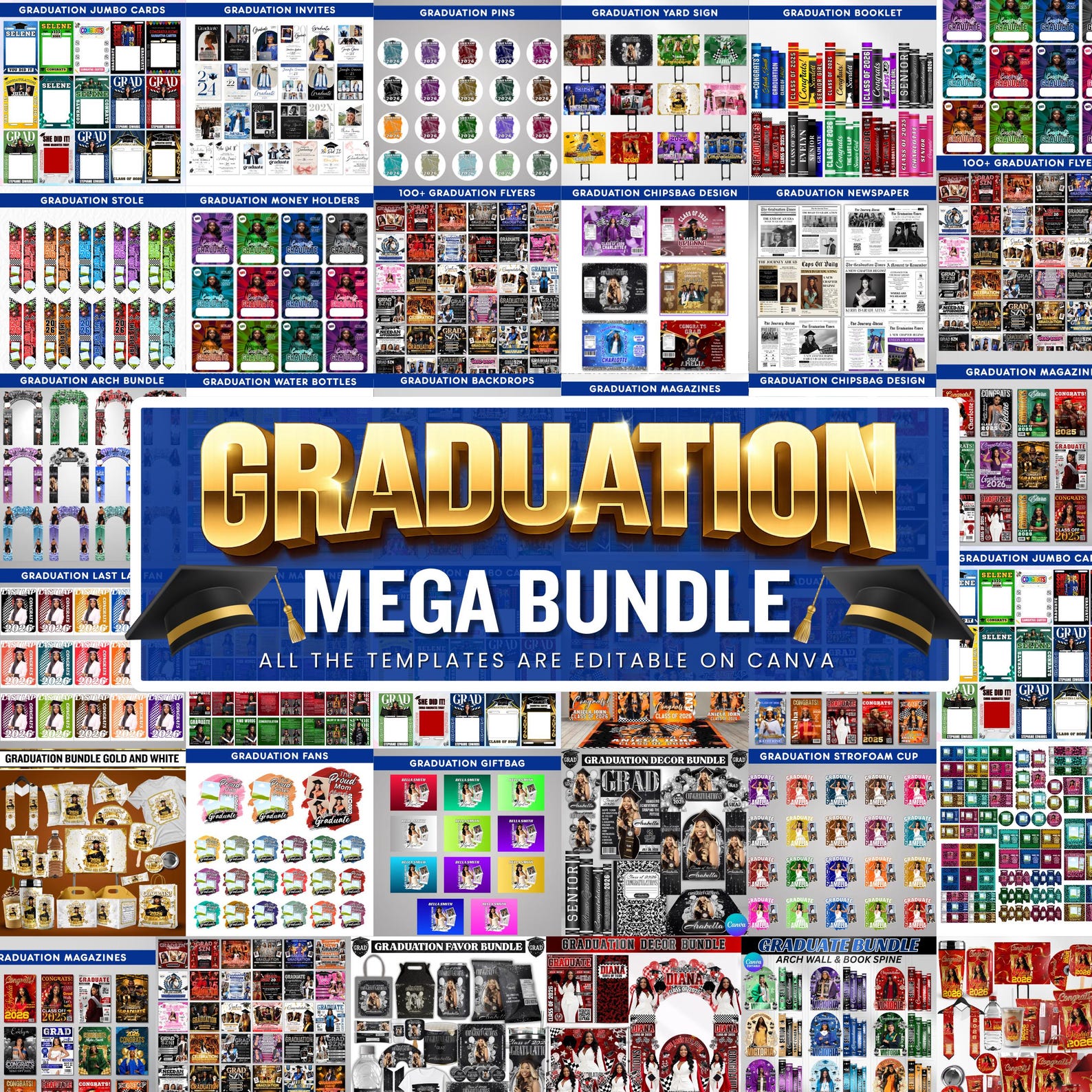 Graduation Mega Bundle Canva Templates,class of 2026 Grad Party Bundle ...