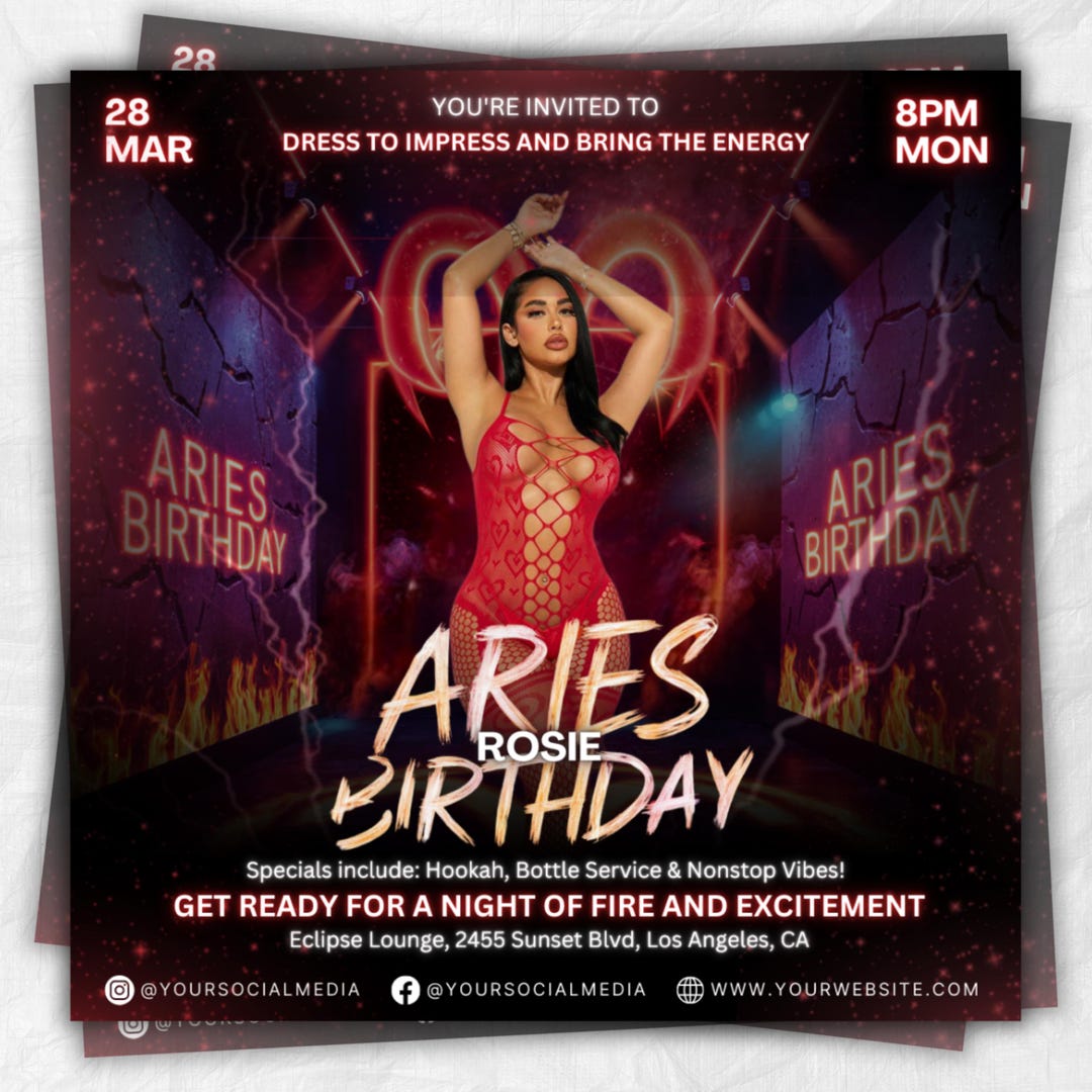 Aries Birthday Flyer, Birthday Flyer Templates, Girl Birthday Party ...