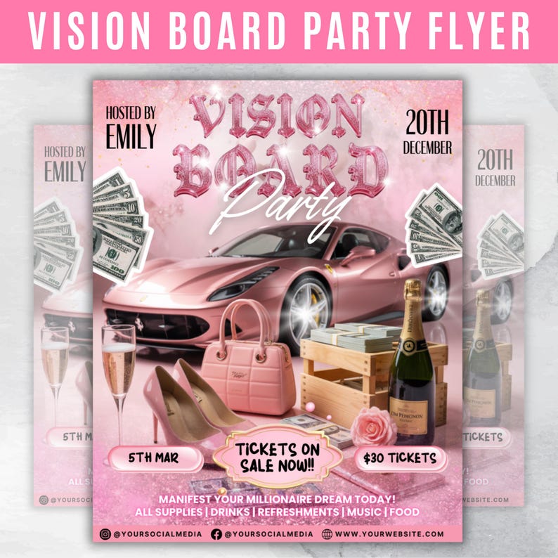Vision Board Flyer, Vision Board Party Flyer,manifesting Event Flyer ...