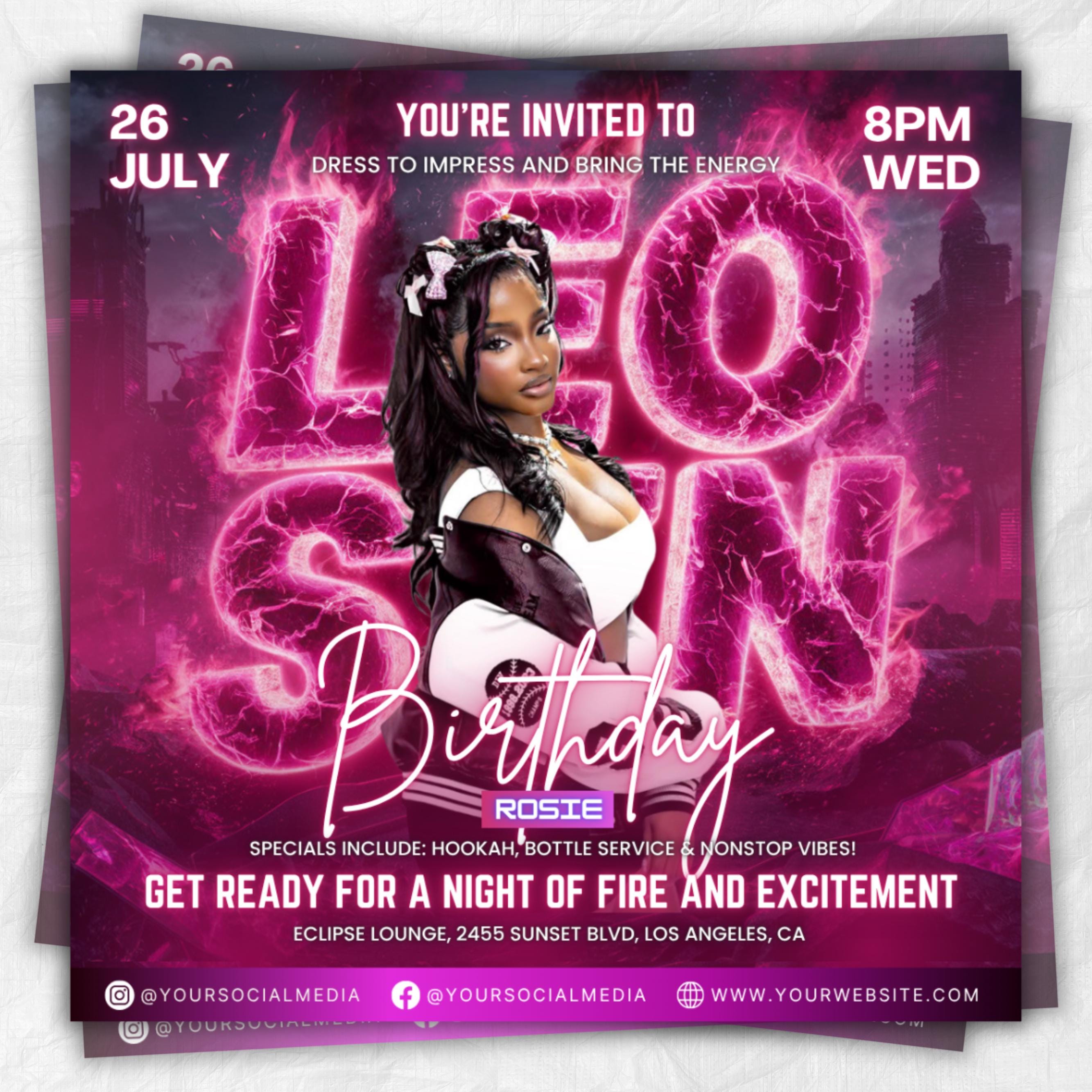 Leo Season Party Flyer, Birthday Szn Flyer, Leo Invitation Flyer, Leo ...