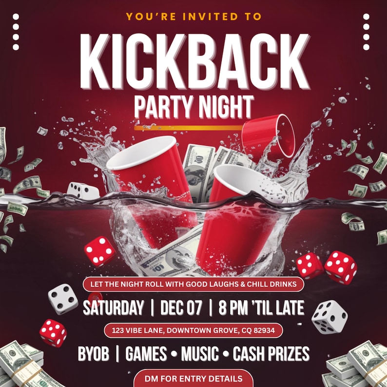 Kickback Party Flyer, Editable Kickback Club Flyer, Club DJ Party ...