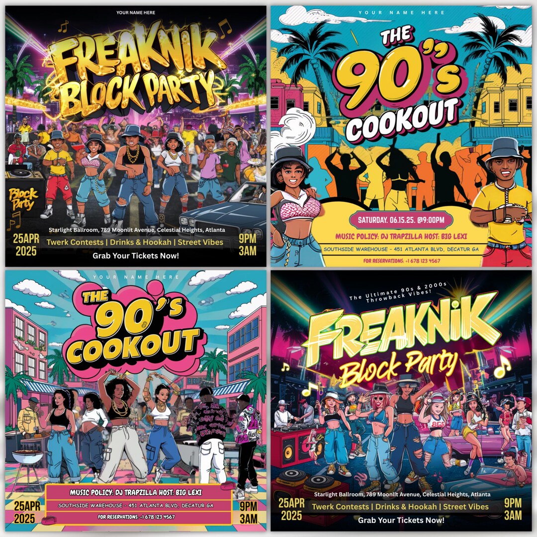 Freaknik Party Flyer Bundle, 90's Cookout Flyer, Block Party Flyer ...