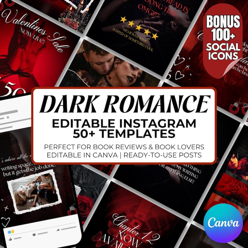 Dark Romance Bookstagram Template, Dark Academia Instagram Post for ...