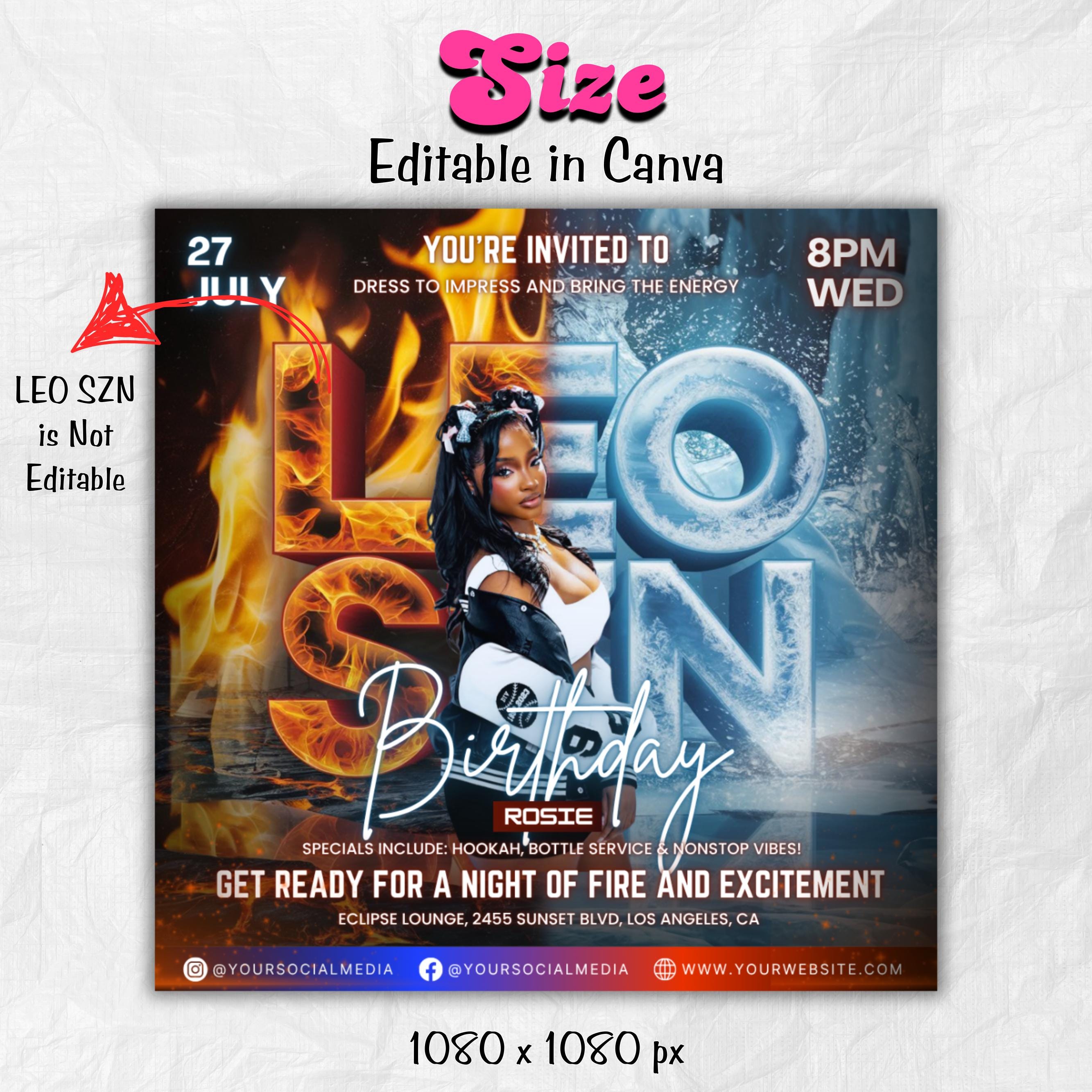 Leo Season Party Flyer, Birthday Szn Flyer, Leo Invitation Flyer, Leo ...