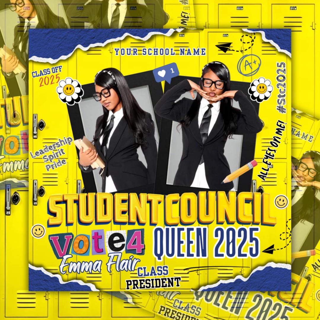 Blue and Yellow Student Council Campaign Flyer for Queen,editable ...