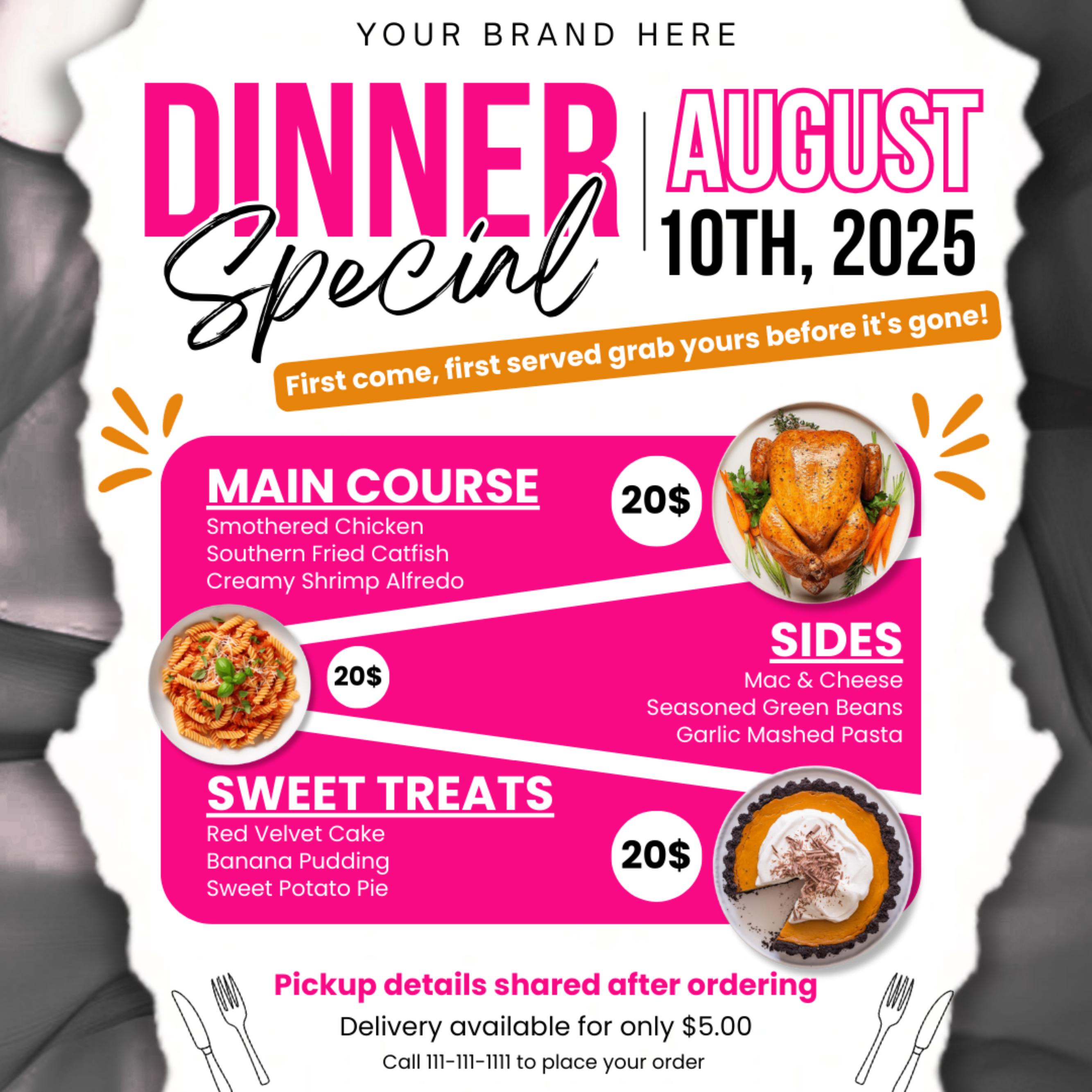 Dinner Sale Flyer, Sunday Deal Special Flyer Restaurant Food Menu ...