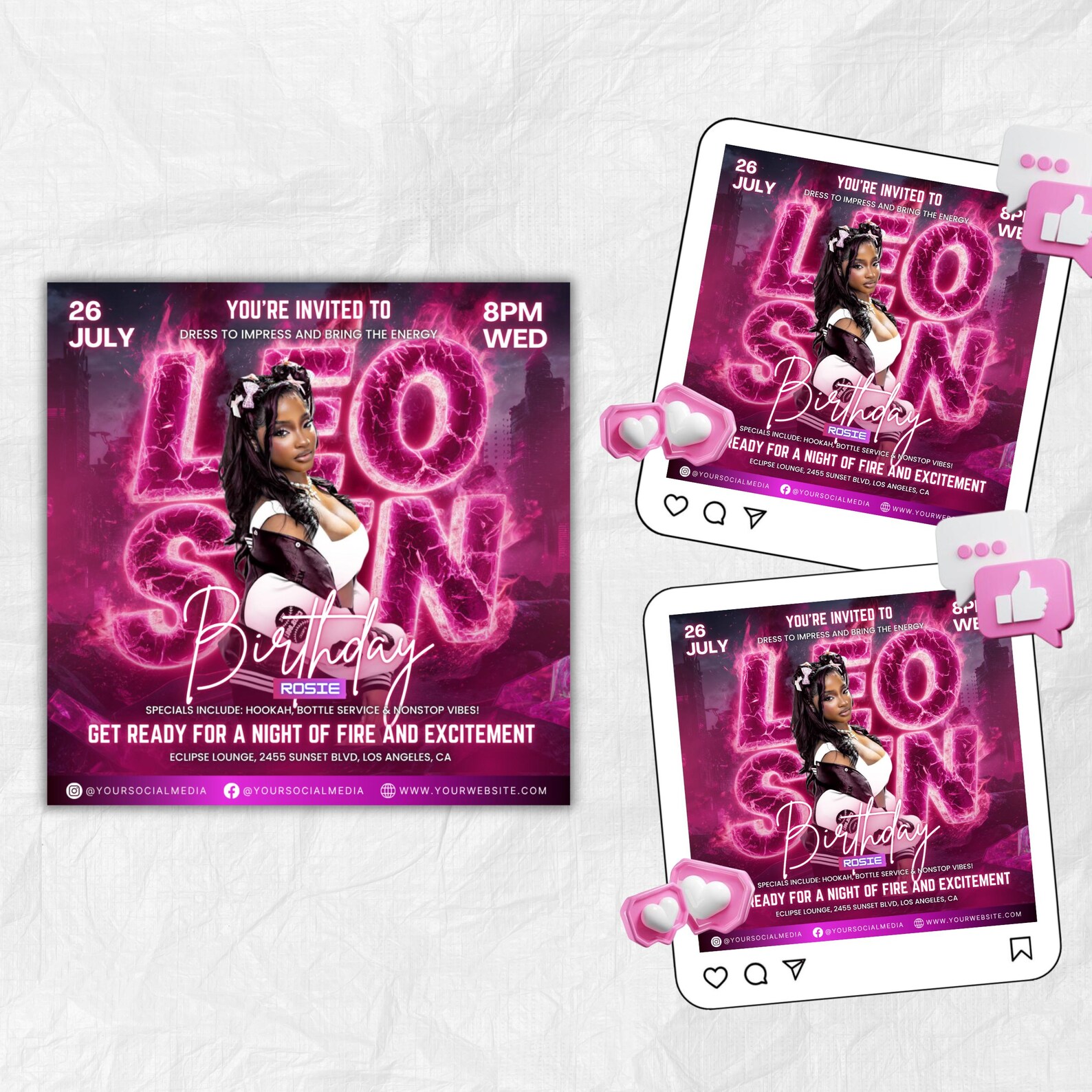 Leo Season Party Flyer, Birthday Szn Flyer, Leo Invitation Flyer, Leo ...